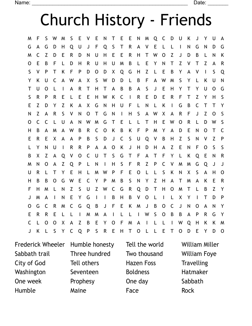 Church History - Friends Word Search - WordMint