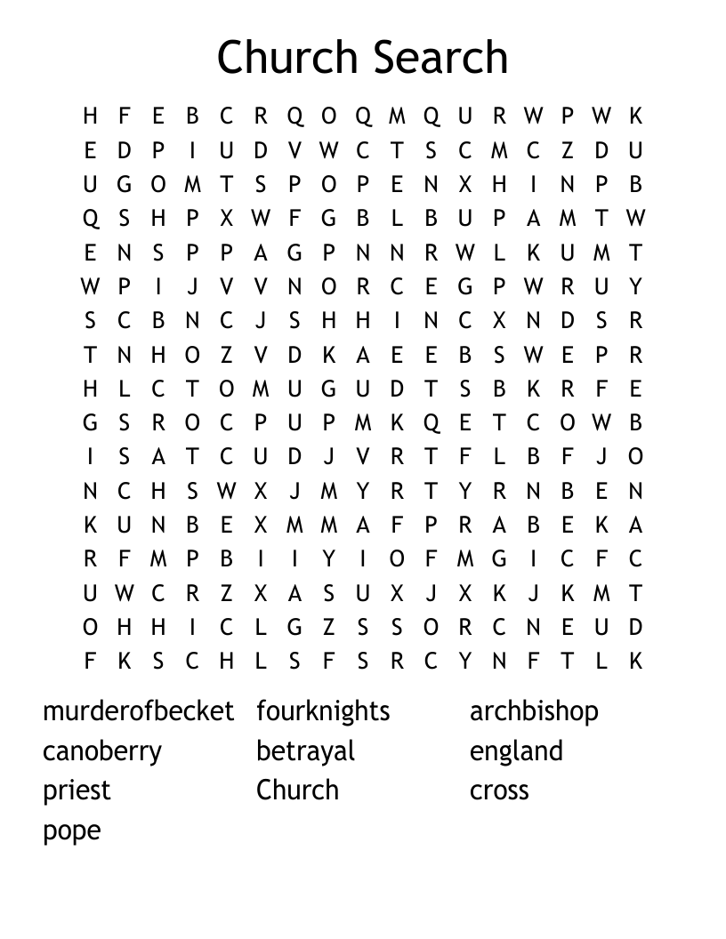 Church Search Word Search - WordMint