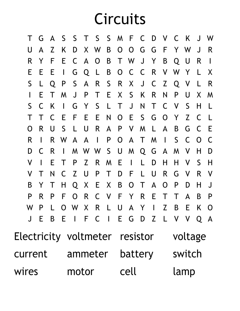 Circuits Word Search WordMint