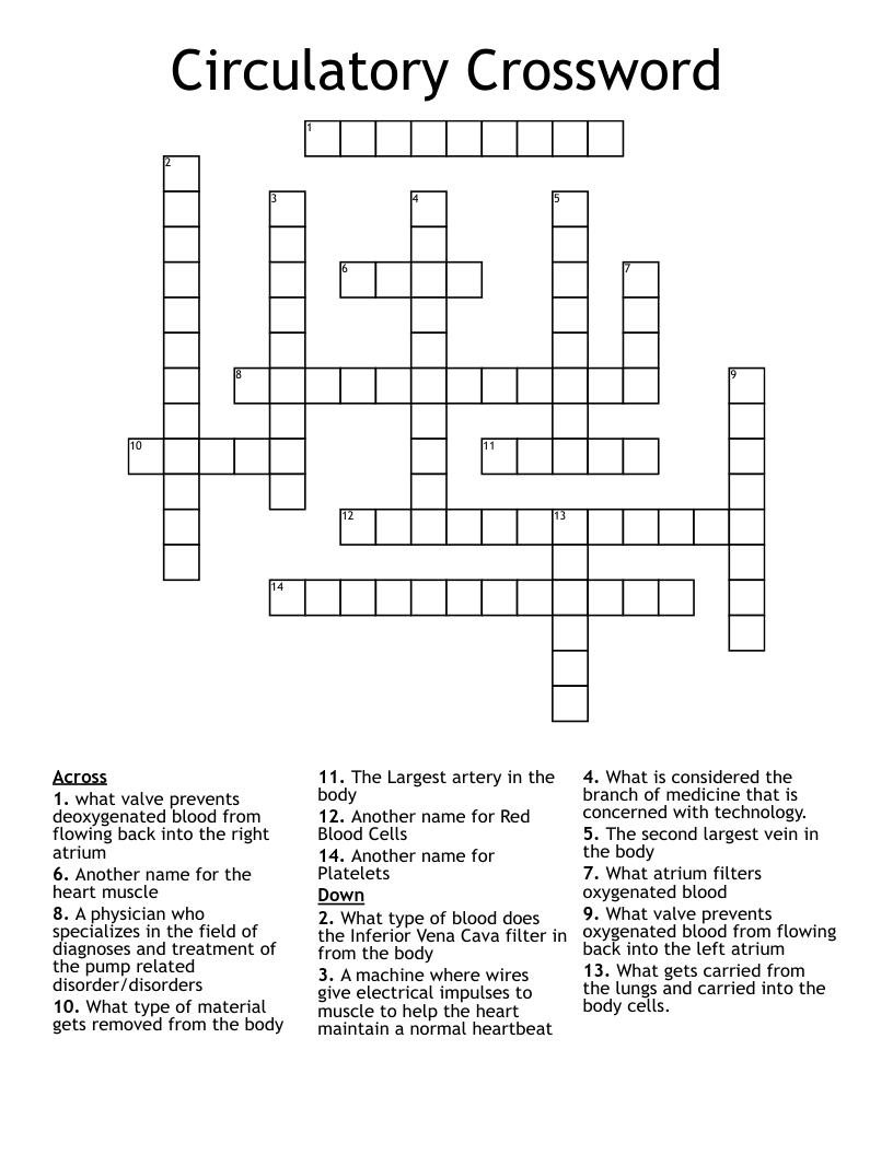 Circulatory Crossword - WordMint