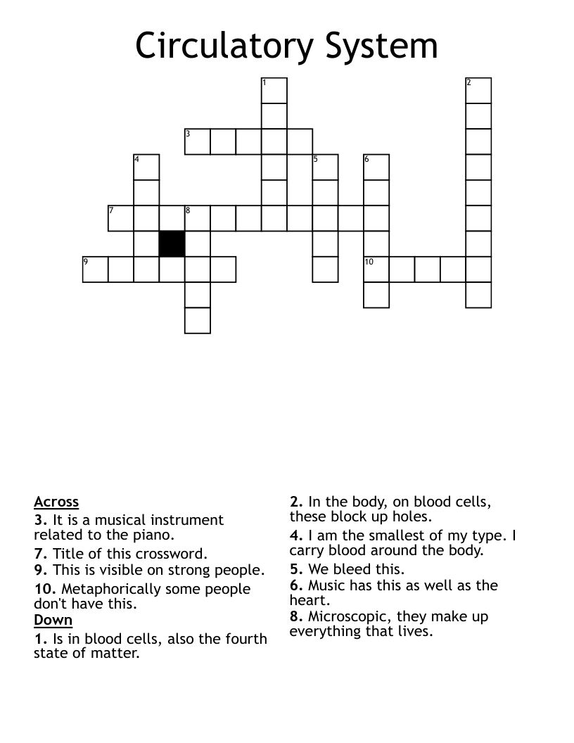 Circulatory System Crossword - WordMint