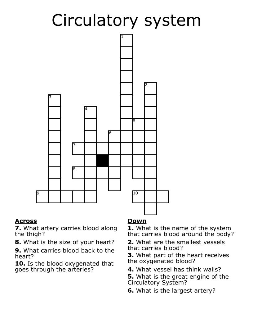 Circulatory system Crossword - WordMint