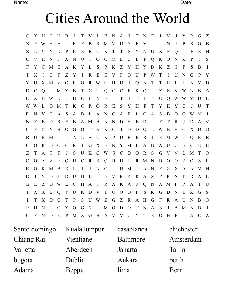 Cities Around The World Word Search WordMint