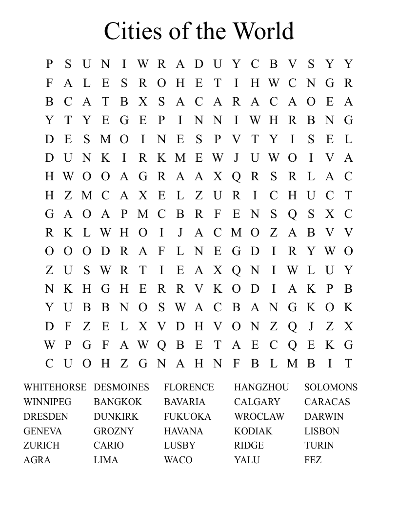 Cities of the World Word Search - WordMint