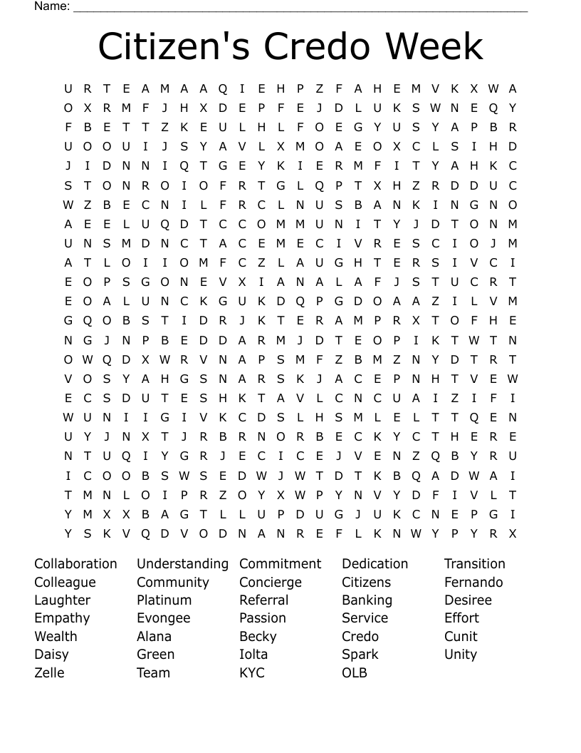 Citizen's Credo Week Word Search - WordMint