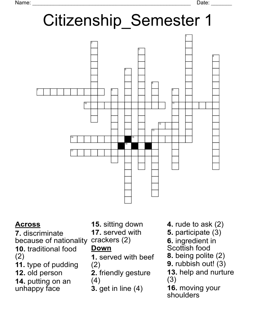 Citizenship_Semester 1 Crossword - WordMint