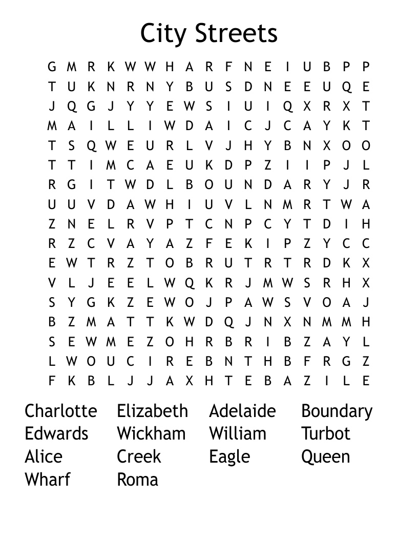 City Streets Word Search - WordMint