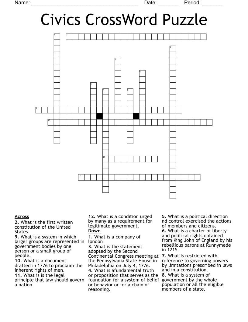 Civics CrossWord Puzzle - WordMint