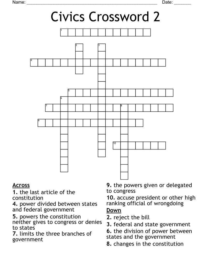 Civics Crossword 2 - WordMint