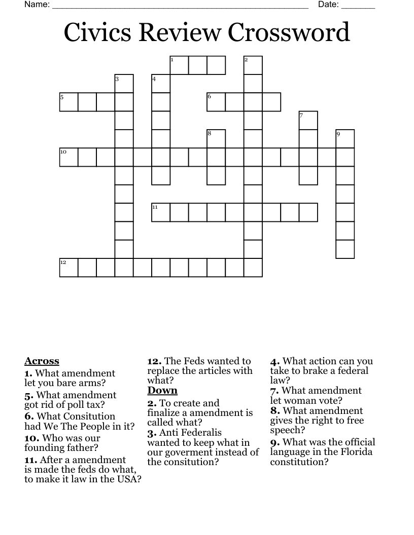 Civics Review Crossword - WordMint