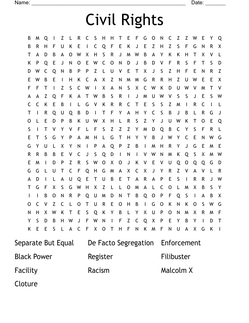 Civil Rights Word Search - WordMint