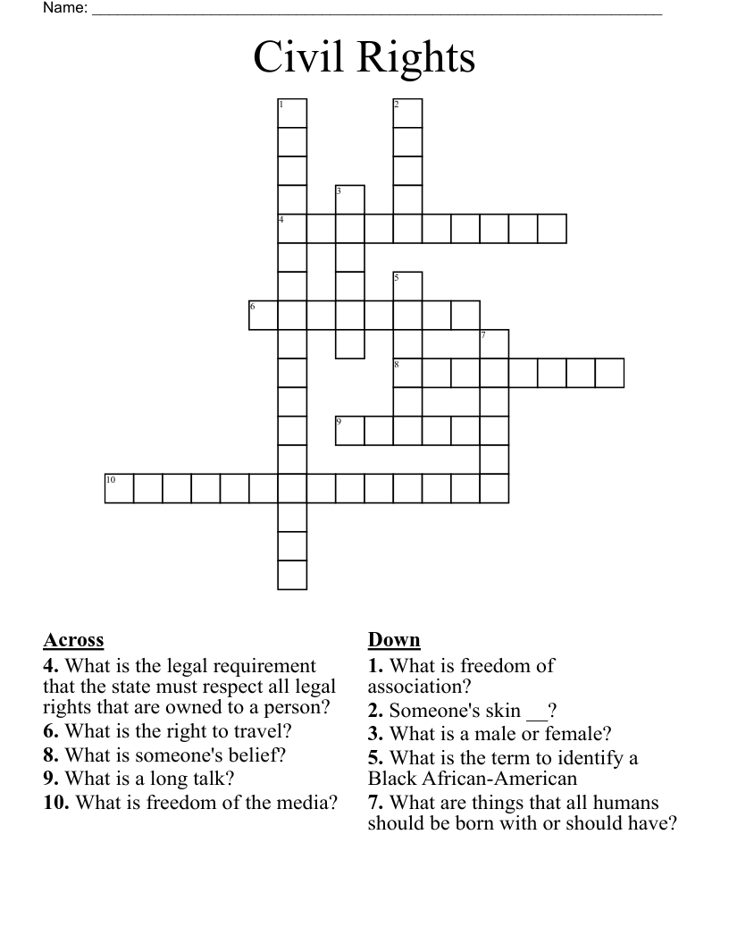 Civil Rights Crossword - WordMint