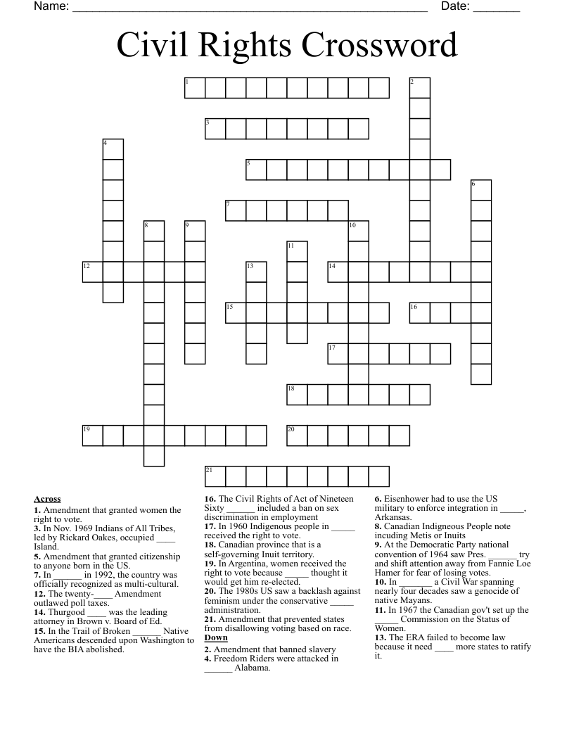 Civil Rights Crossword - WordMint