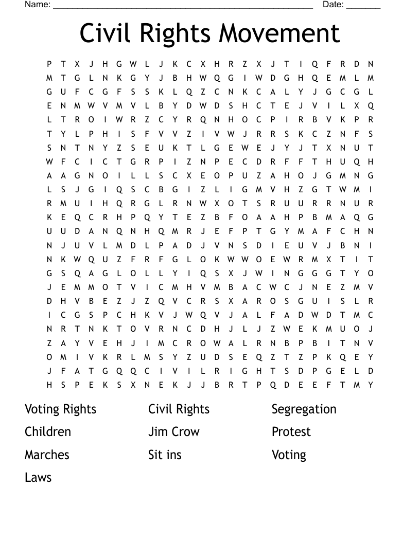 Civil Rights Movement Word Search - WordMint