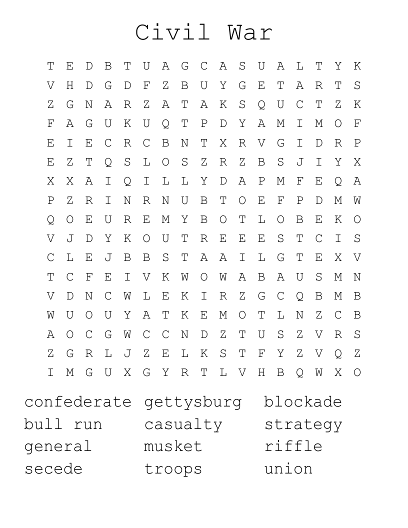 Civil War Word Search - WordMint