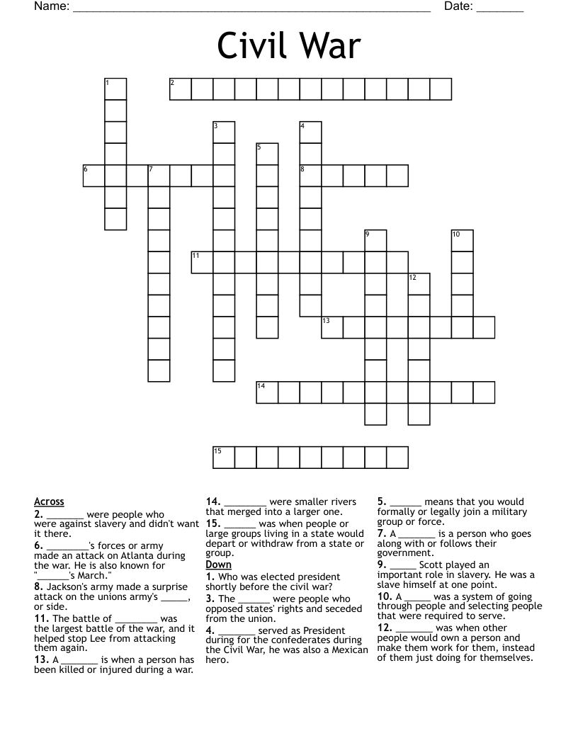 Civil War Crossword - WordMint