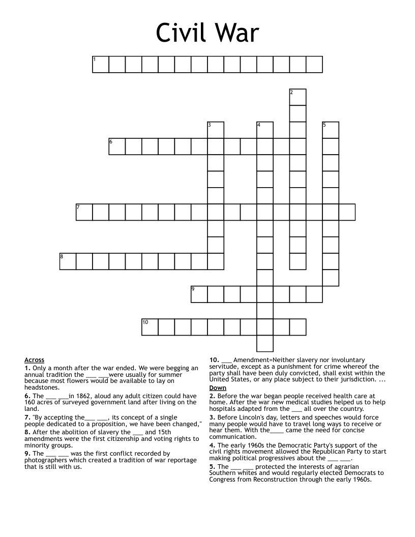 Civil War Crossword - WordMint