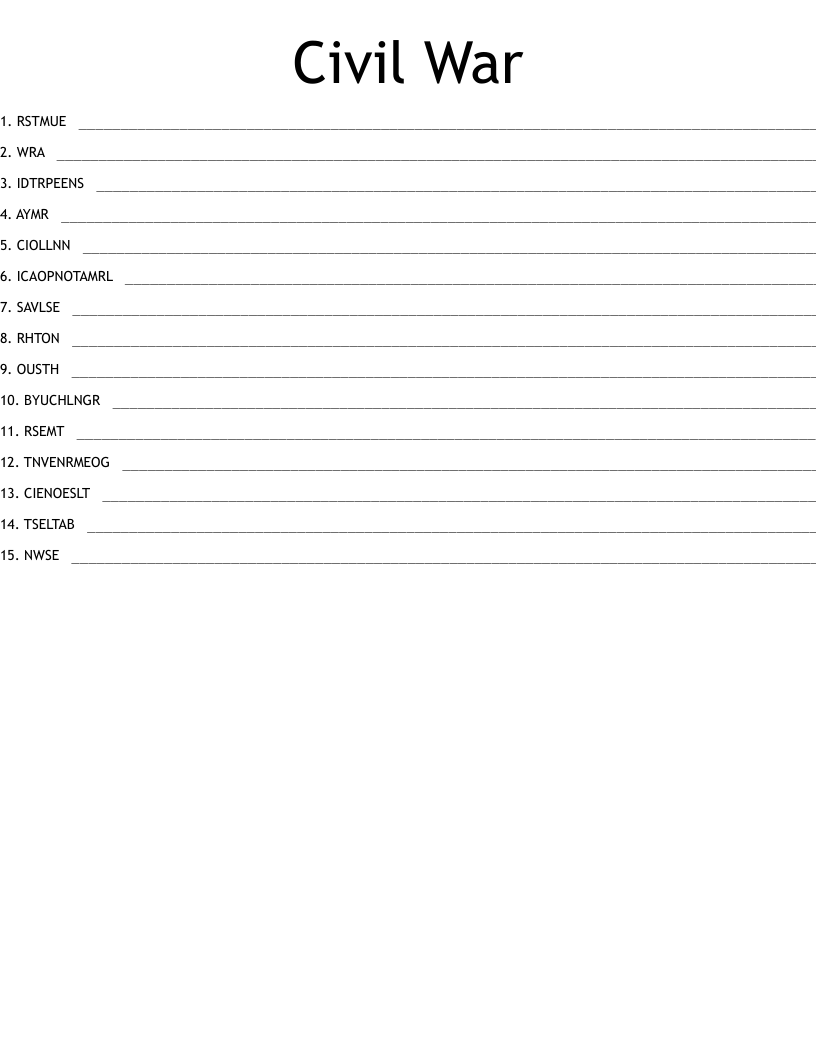 Civil War Word Scramble - WordMint