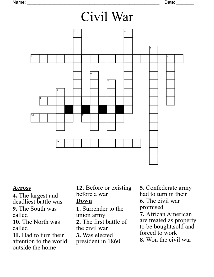 Civil War Crossword WordMint