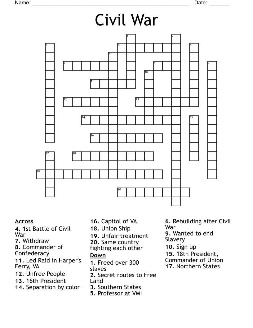 Civil War Crossword WordMint