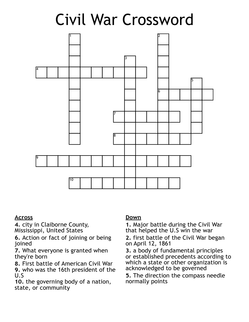 Civil War Crossword - WordMint