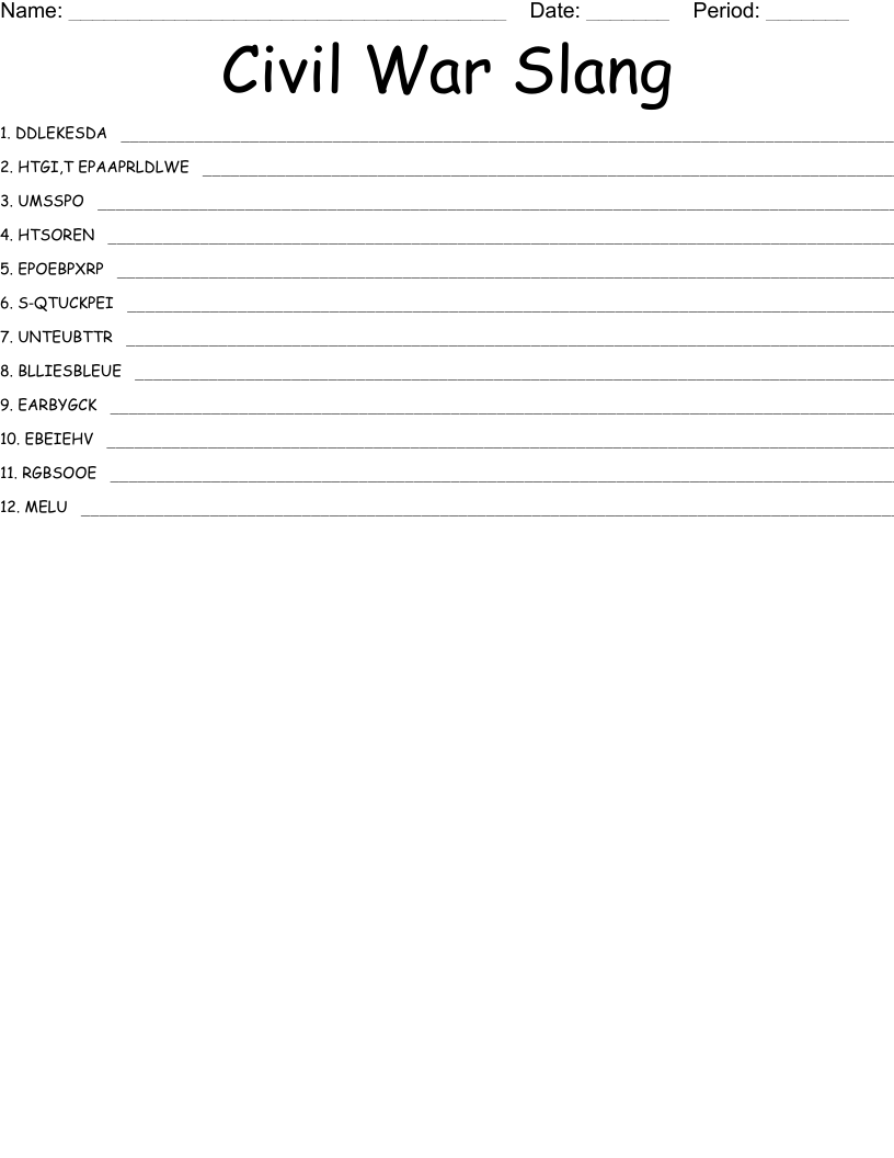 Civil War Slang Word Scramble - WordMint
