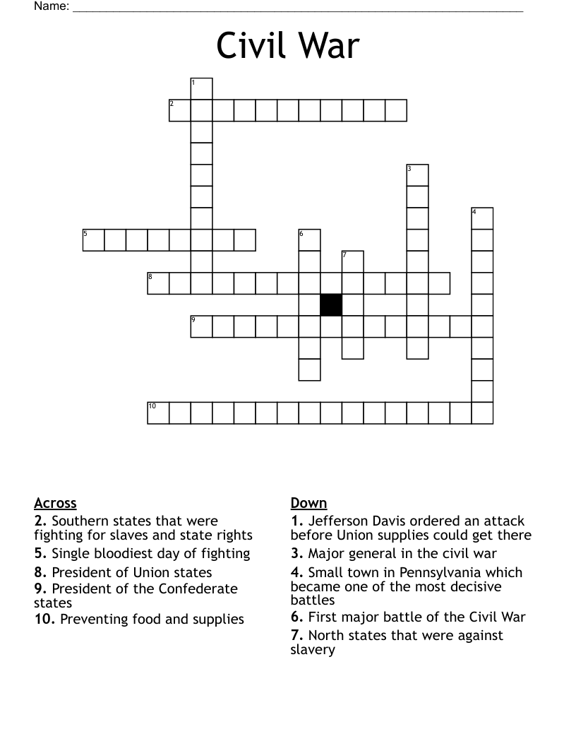 Civil War Crossword - WordMint