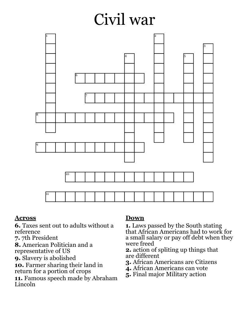 Civil war Crossword - WordMint