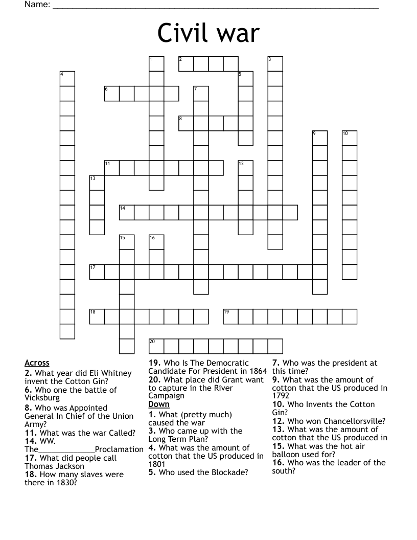 Civil war Crossword - WordMint