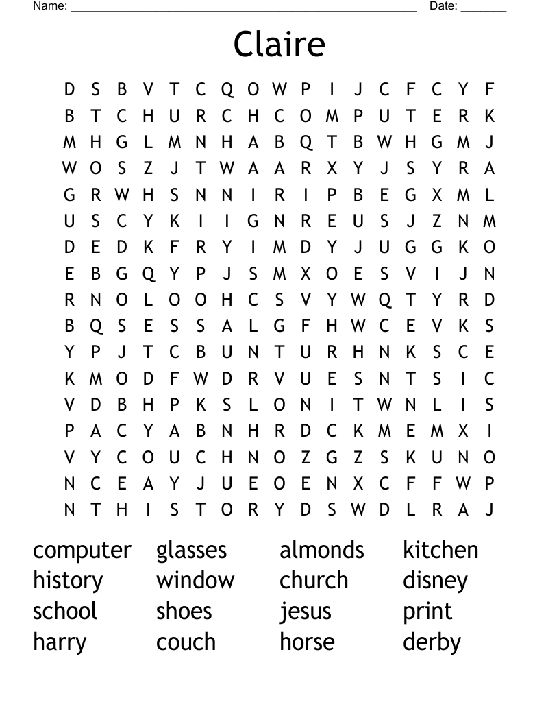 Claire Word Search - WordMint