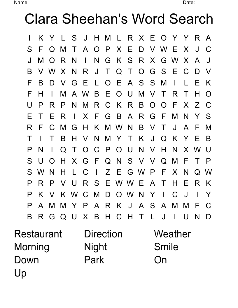 Clara Sheehan's Word Search - WordMint