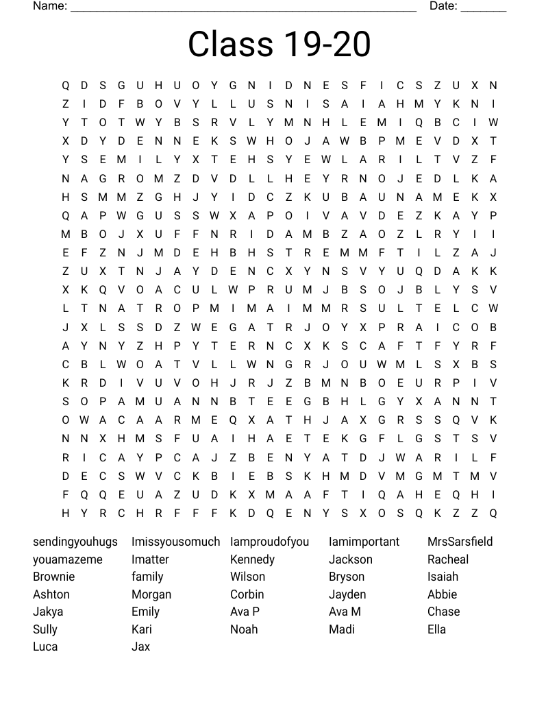 Class 19-20 Word Search - WordMint