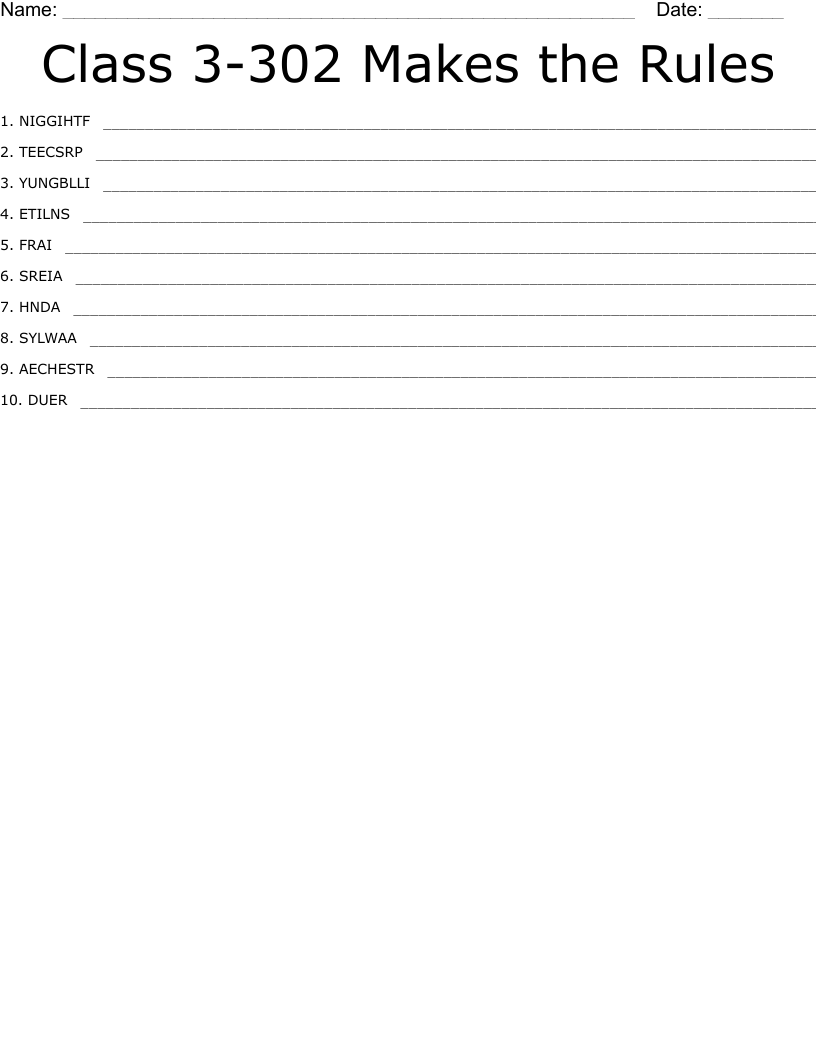 Class 3-302 Makes the Rules Word Scramble - WordMint