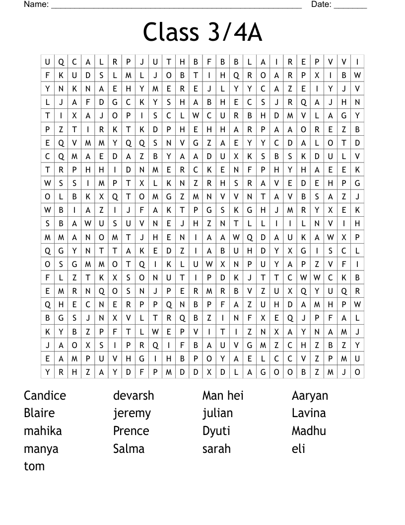 Class 3/4A Word Search - WordMint
