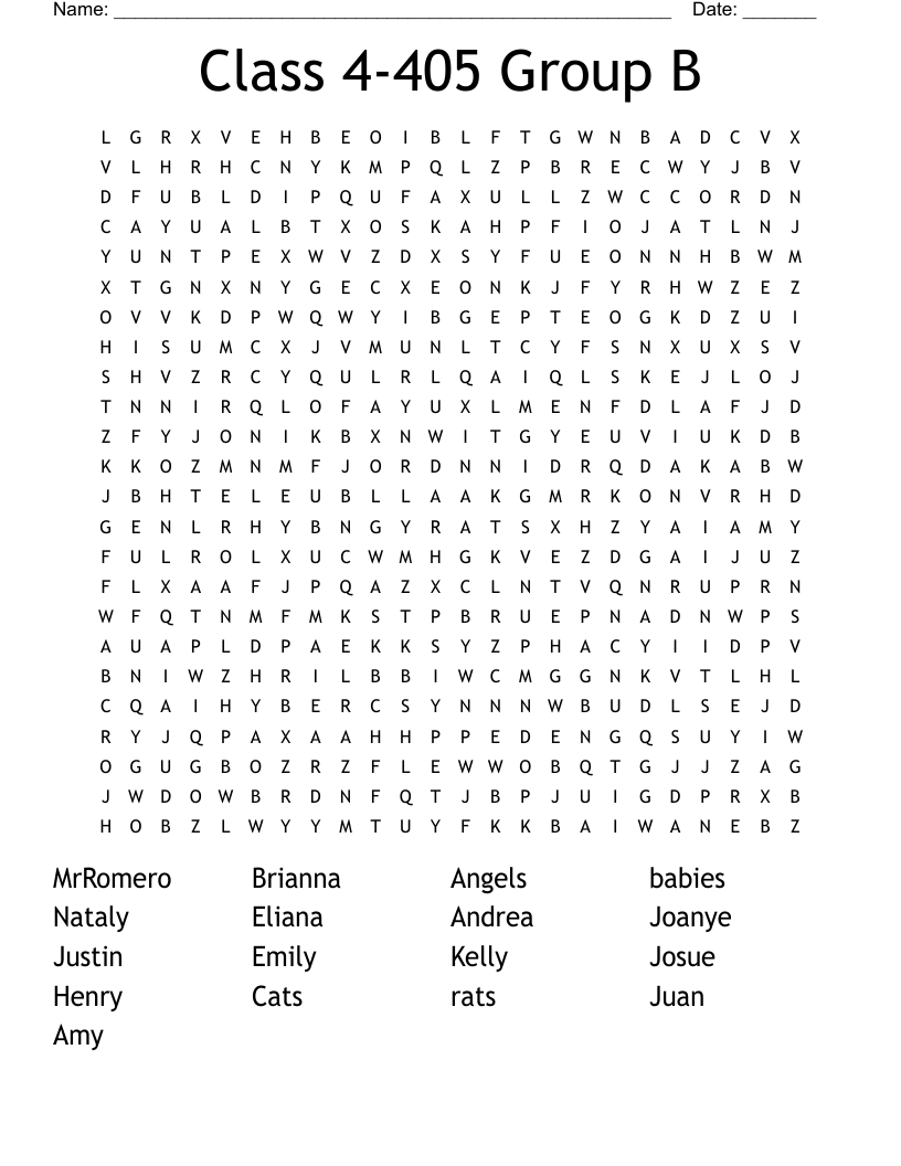 Class 4-405 Group B Word Search - WordMint