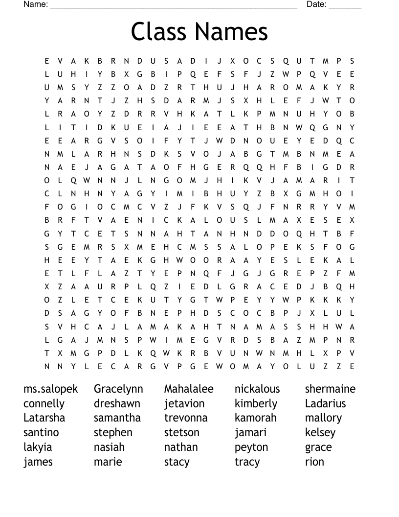 Class Names Word Search - WordMint