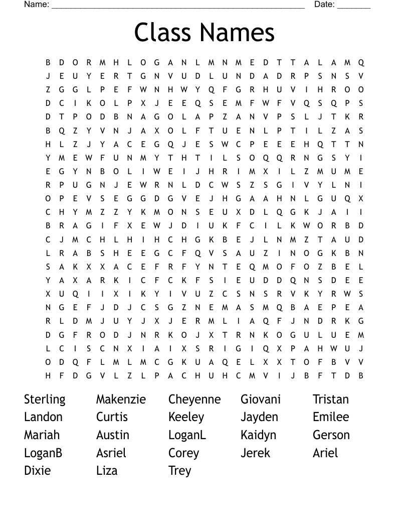 Class Names Word Search - WordMint