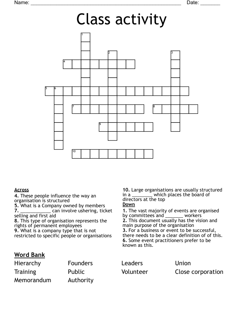 Class activity Crossword - WordMint