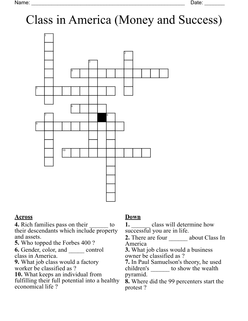 Class in America (Money and Success) Crossword - WordMint