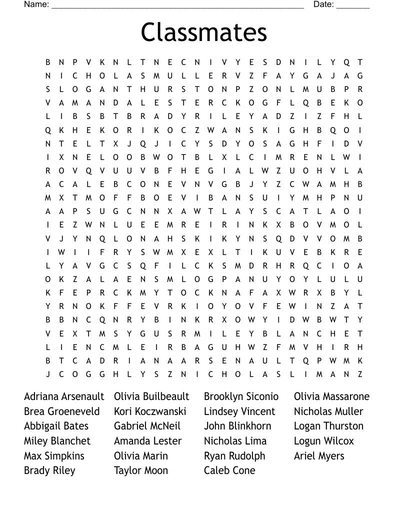 Classmates Word Search - WordMint