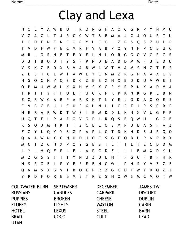 Clay and Lexa Word Search - WordMint