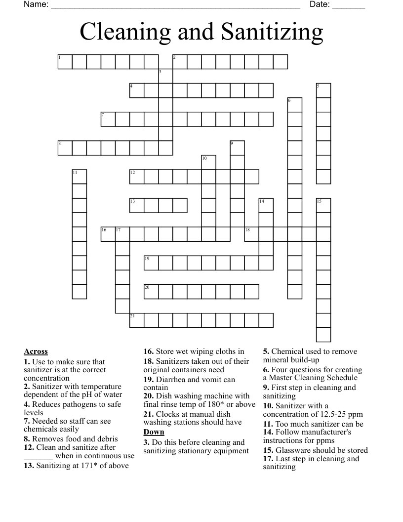 Cleaning And Sanitizing Crossword WordMint