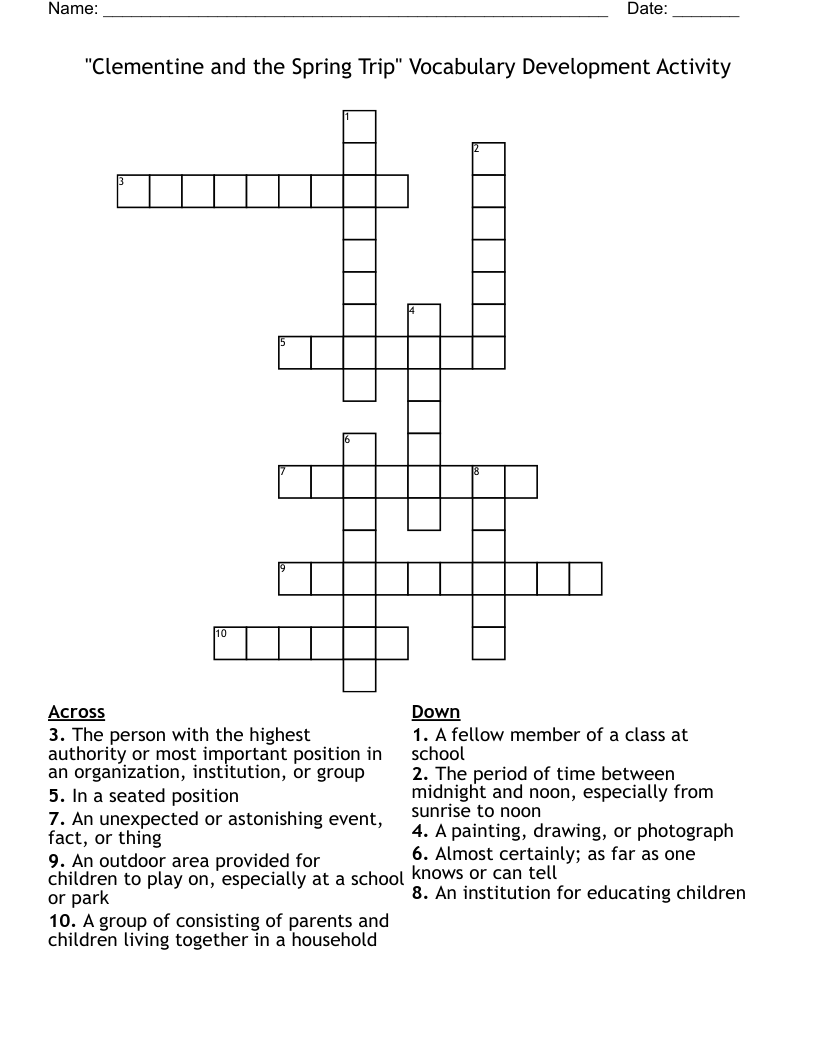 "Clementine and the Spring Trip" Vocabulary Development Activity ...