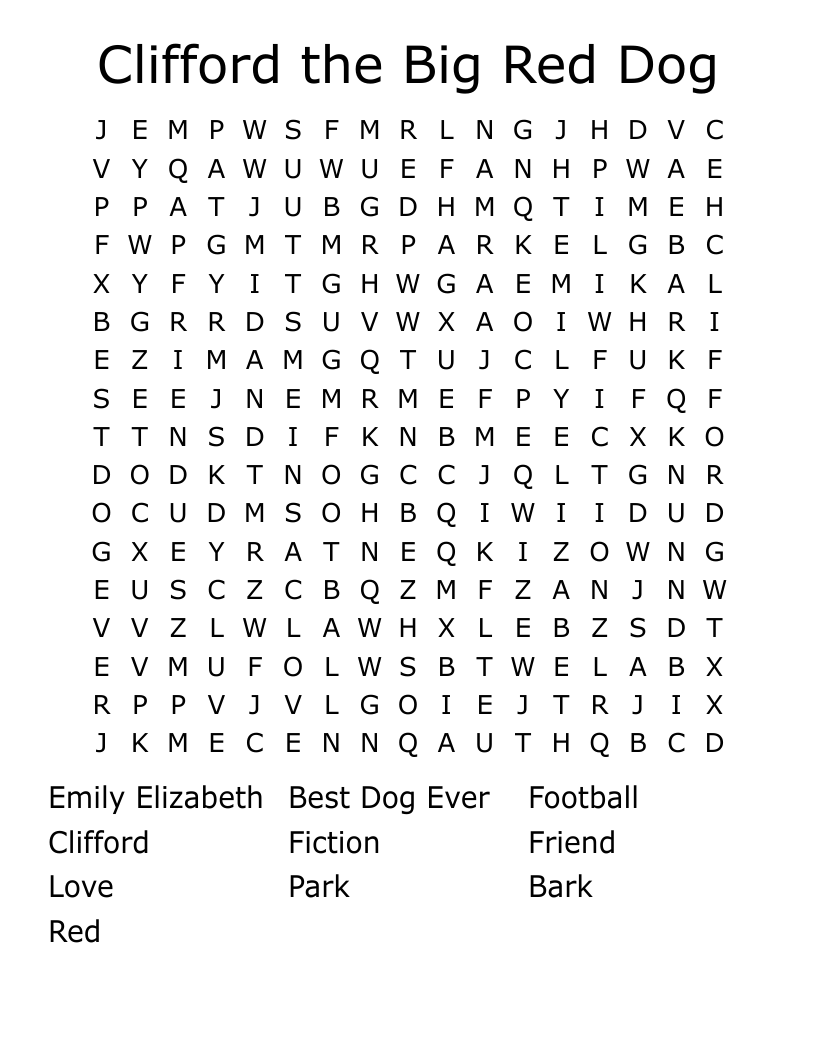 Clifford the Big Red Dog Word Search - WordMint