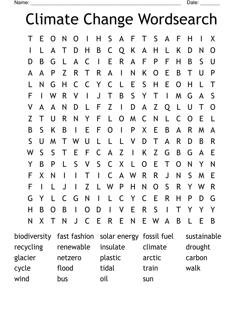 Climate Change Wordsearch - WordMint