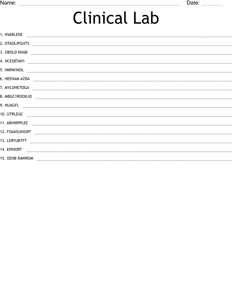 Clinical Lab Word Scramble - WordMint