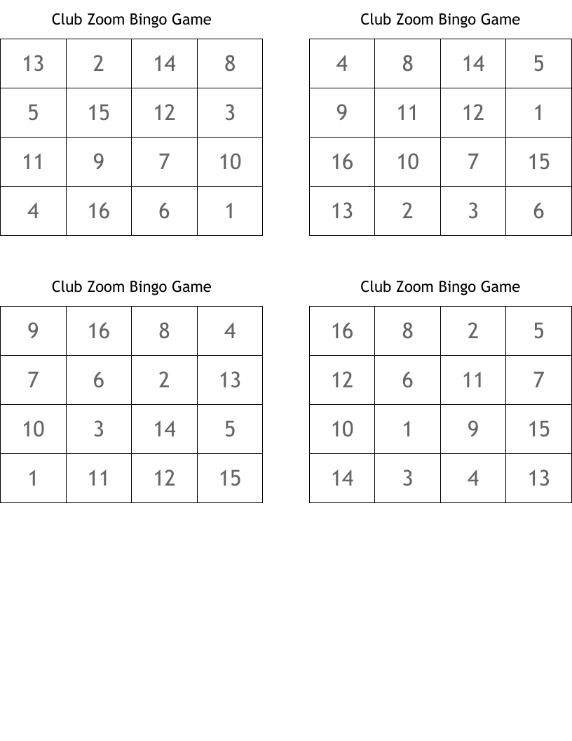 Club Zoom Bingo Game - WordMint