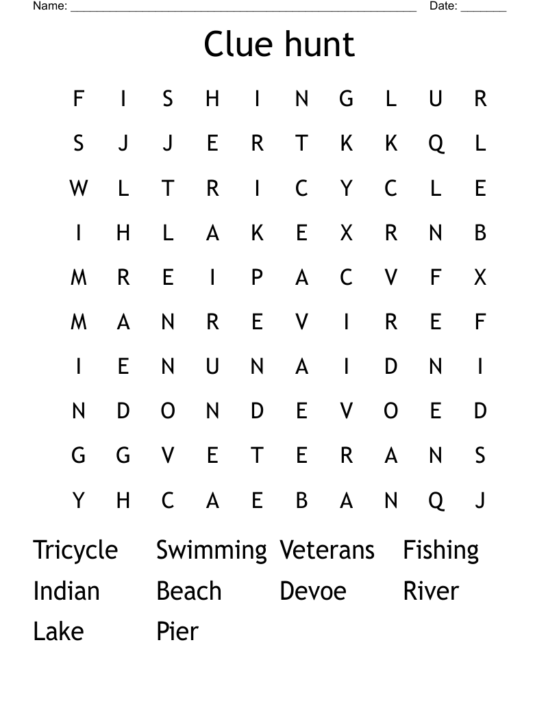Clue hunt Word Search - WordMint