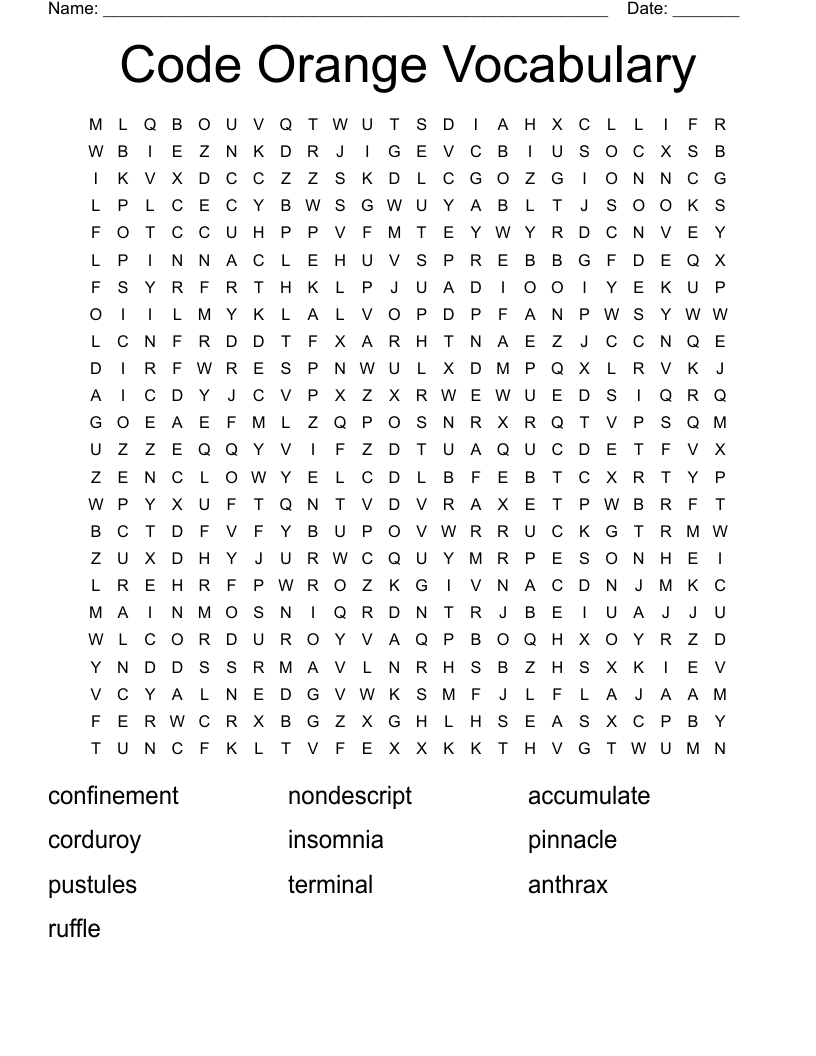 Code Orange Vocabulary Word Search - WordMint