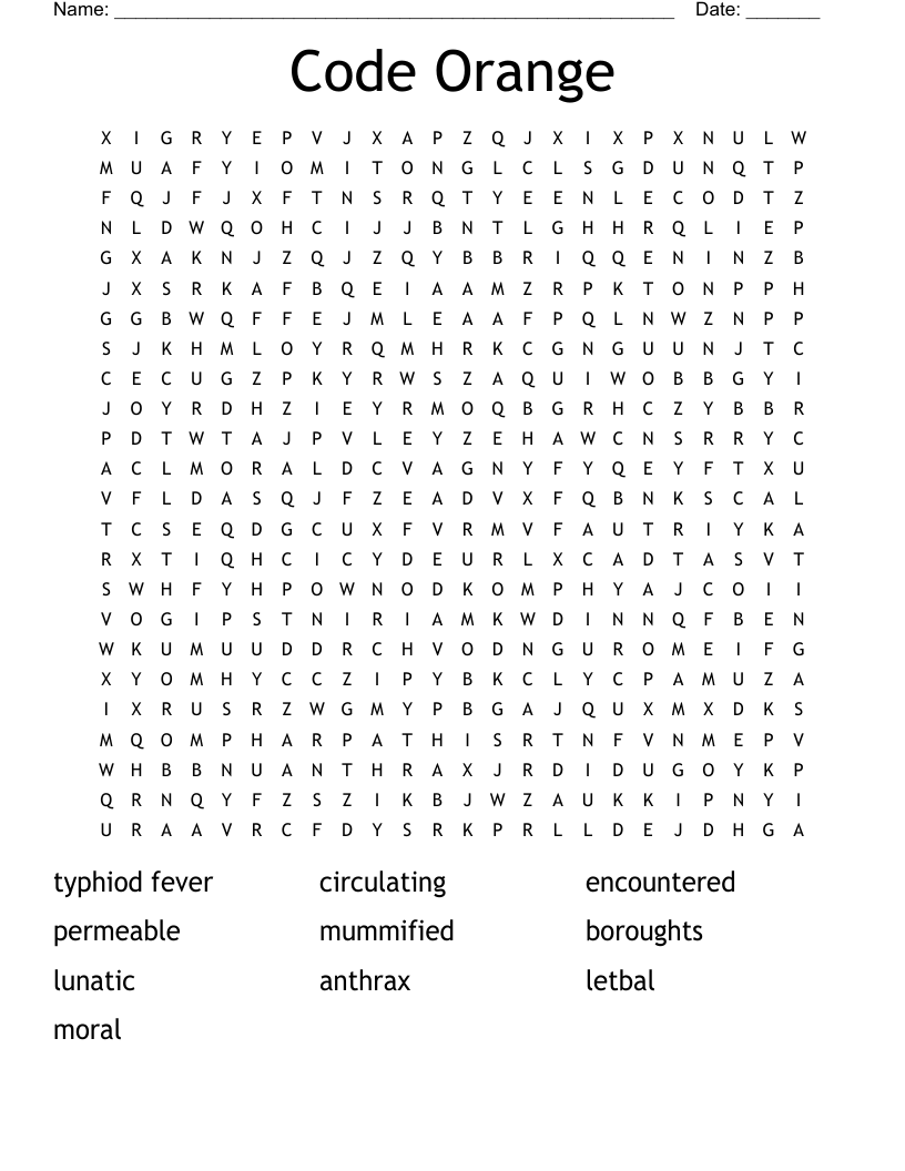 Code Orange Word Search - WordMint